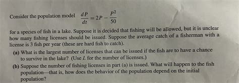 Solved Consider The Population Model DPdt P P For A Chegg