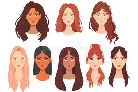 women faces woman with different hair color and different hairstyles