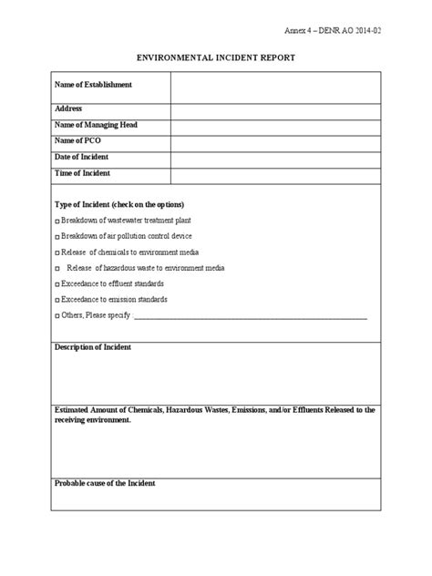 Environmental Incident Report Template Pdf