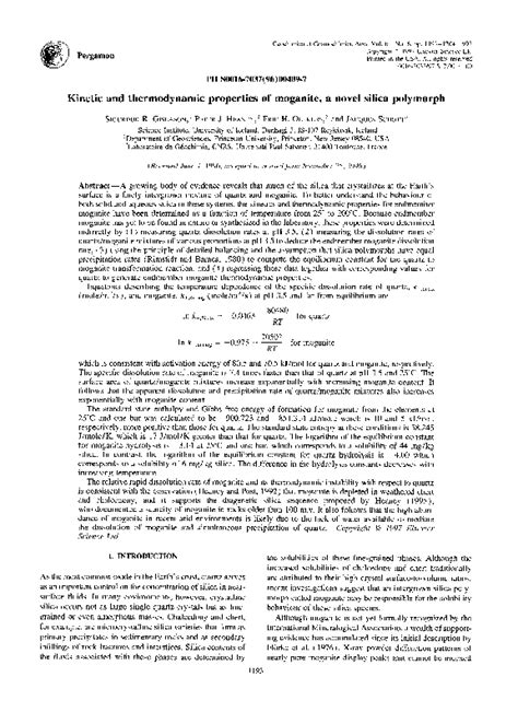 Pdf Kinetic And Thermodynamic Properties Of Moganite A Novel Silica Polymorph
