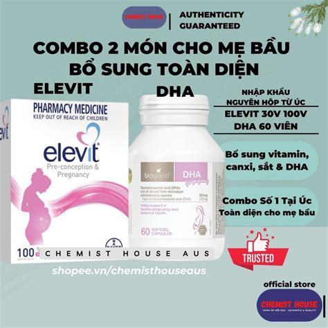 Combo 2 Món Vitamin Mẹ Bầu Chuẩn Úc Elevit Bầu Hồng Tổng Hợp Dha Bio