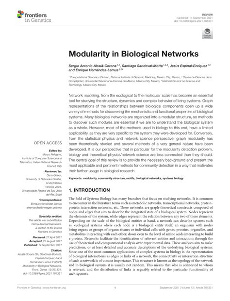 Pdf Modularity In Biological Networks