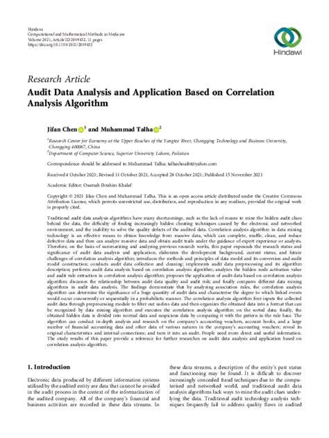 Pdf Audit Data Analysis And Application Based On Correlation Analysis