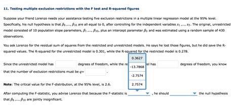 Solved 11 Testing Multiple Exclusion Restrictions With The