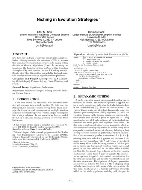 2005 Niching In Evolution Strategies Pdf Mathematical Optimization Mathematics