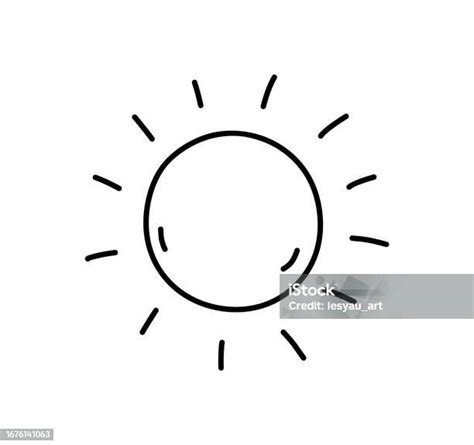 태양은 흰색 배경에 격리되어 있습니다 날씨 요소입니다 낙서 스타일의 벡터 손으로 그린 그림입니다 카드 장식 로고 다양한 디자인에 적합합니다 검은색에 대한 스톡 벡터 아트 및