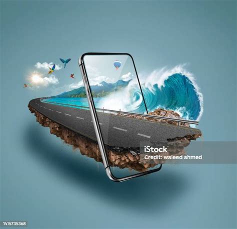 고립 된 휴대 전화와 도로의 3d 그림 스마트 폰이있는 열대 아스팔트 도로 고속도로에 대한 스톡 사진 및 기타 이미지 고속도로 스마트폰 휴대전화 Istock