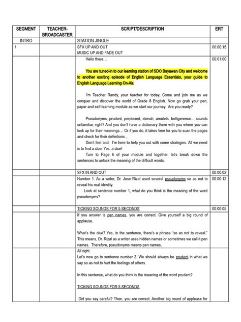 English Radio Script Template Pdf Word Inference