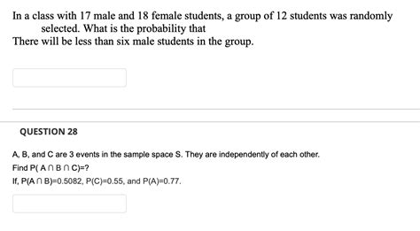 Solved In A Class With Male And Female Babes A Chegg Com