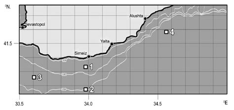 Coastline Location Bathymetry And Stations At Which The Results Of Download Scientific Diagram