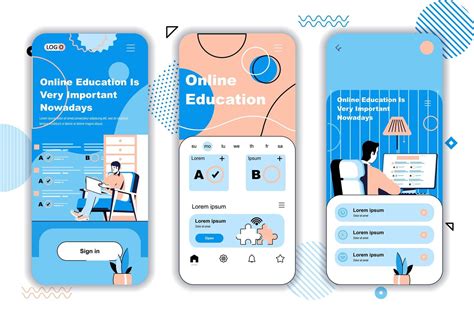 Online Education Concept Onboarding Screens For Mobile App Templates