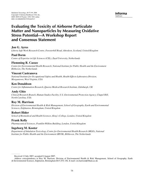 Pdf Evaluating The Toxicity Of Airborne Particulate Matter And Nanoparticles By Measuring