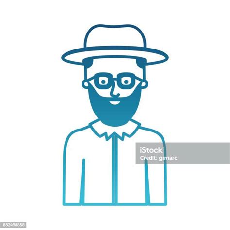 남자 모자와 안경 반 몸 및 짧은 머리와 수염 저하 블루 실루엣 셔츠 경영자에 대한 스톡 벡터 아트 및 기타 이미지 경영자