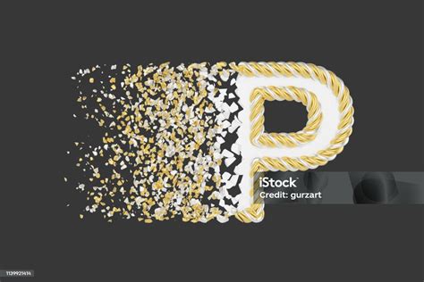 분쇄 편지 P 3d 현실적인 래스터 그림 어두운 배경에 폭발 효과와 트위스트 문자 3차원 형태에 대한 스톡 사진 및 기타 이미지 3차원 형태 개념 금 금속 Istock