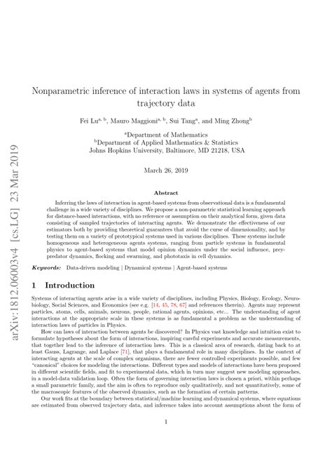 Pdf Nonparametric Inference Of Interaction Laws In Systems Of Agents From Trajectory Data