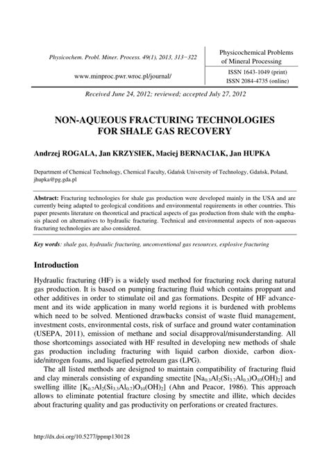 Pdf Non Aqueous Fracturing Technologies For Shale Gas Recovery