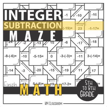 Integer MAZE Subtraction Task Cards By KM Classroom TpT