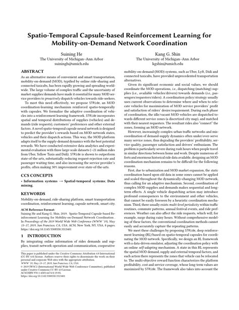 Pdf Spatio Temporal Capsule Based Reinforcement Learning For Mobility On Demand Network