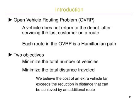 Ppt Solving The Open Vehicle Routing Problem New Heuristic And Test Problems Powerpoint