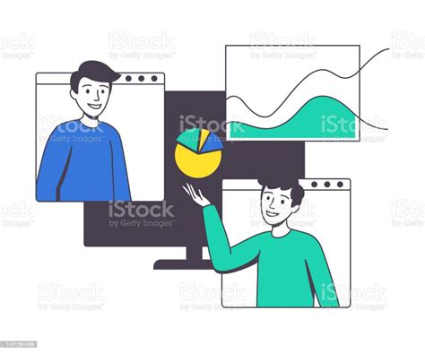인터넷 플랫폼을 통해 이야기하는 사람과의 온라인 회의 개요 벡터 일러스트 레이 션 남자에 대한 스톡 벡터 아트 및 기타 이미지 남자 남자들만 도시를 벗어난 장면