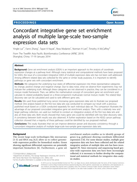 Pdf Concordant Integrative Gene Set Enrichment Analysis Of Multiple Large Scale Two Sample