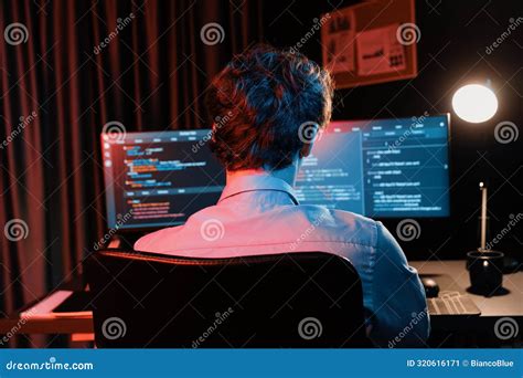 It Developer Creating Online Software Information Coding On Pc Screen Gusher Stock Image