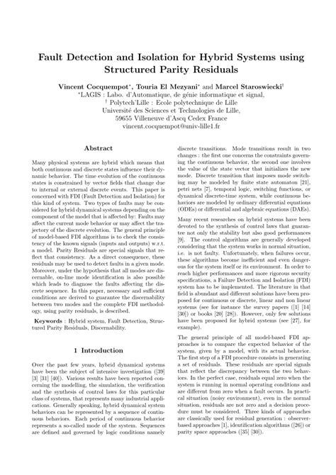 Pdf Fault Detection And Isolation For Hybrid Systems Using Structured