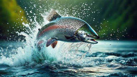 Salmon Jumping Out Of The Waterdynamic Motion Of The Salmon Midleap