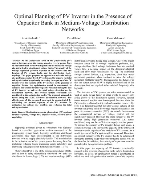 Pdf Optimal Planning Of Pv Inverter In The Presence Of Capacitor Bank In Medium Voltage