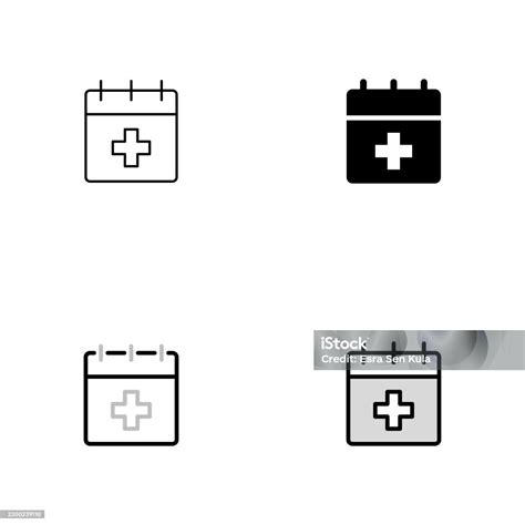 건강 검진 약속 아이콘 편집 가능한 뇌졸중과 4 가지 스타일의 디자인 선 솔리드 플랫 라인 및 듀오톤 라인 웹 페이지 모바일 앱 Ui Ux 및 Gui 디자인에 적합합니다