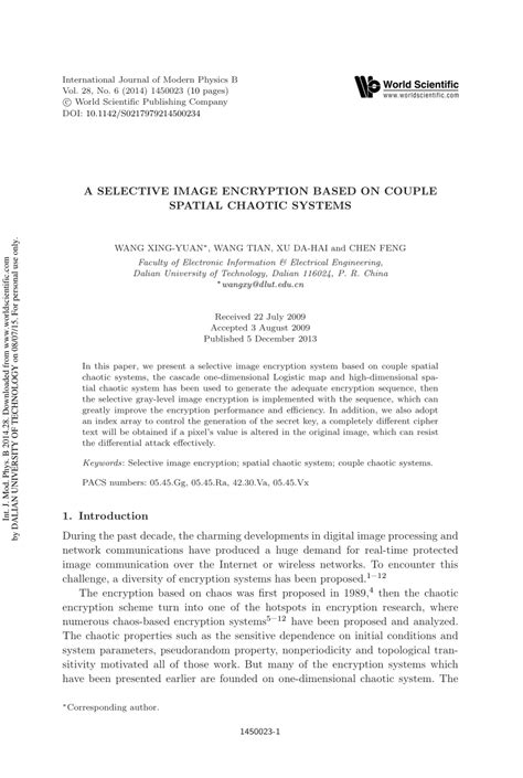 Pdf A Selective Image Encryption Based On Couple Spatial Chaotic Systems