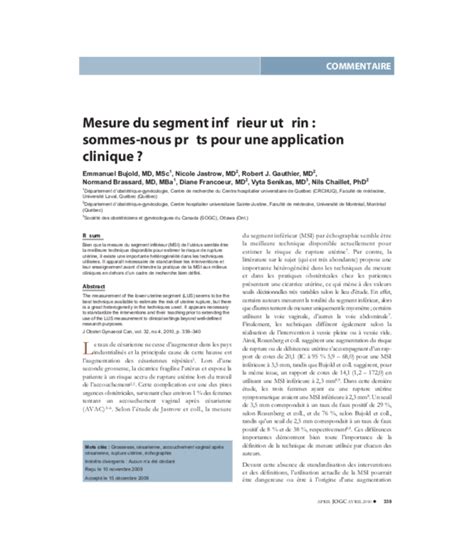 Pdf Mesure Du Segment Inférieur Utérin Sommes Nous Prêts Pour Une Application Clinique