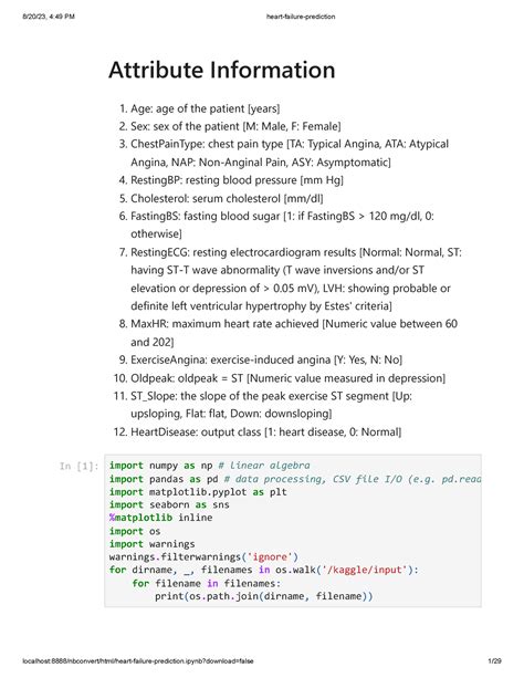 Heart Failure Prediction Attribute Information 1 Age Age Of The Patient Years 2 Sex Sex