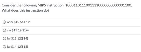 Solved Consider The Following MIPS Instruction Chegg Com