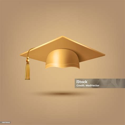 벡터 3d 현실적인 갈색 노란색 황금 대학원 고등학교 대학 블랙 캡 아이콘 근접 촬영이 격리되었습니다 벡터 학위 의식 모자 교육 학생 상징 모자 앞 View 2023년에