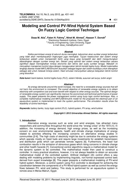 pdf modeling and control pv wind hybrid system based on fuzzy logic