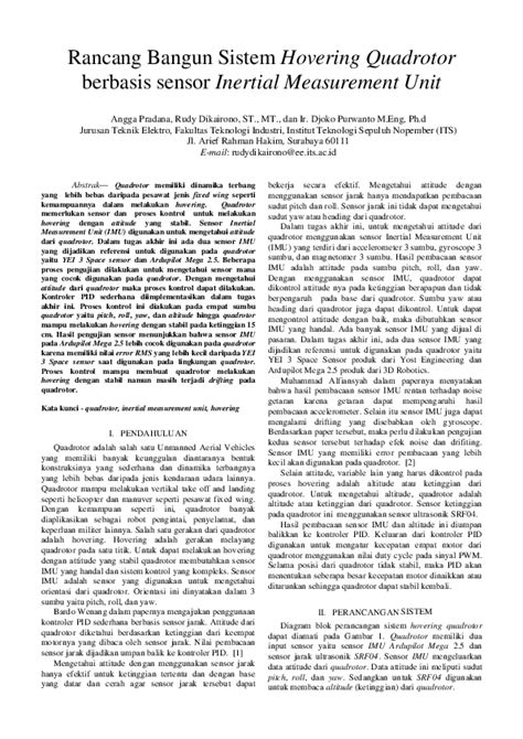 Pdf Rancang Bangun Sistem Hovering Quadrotor Berbasis Sensor Inertial Measurement Unit