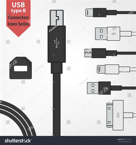 Usb Type B Socket Cables Adapters Stock Vector Royalty Free 592711274 Shutterstock