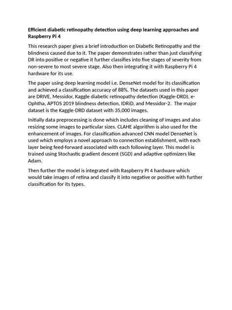 Efficient Diabetic Retinopathy Detection Using Deep Learning Approaches And Raspberry Pi 4 Pdf