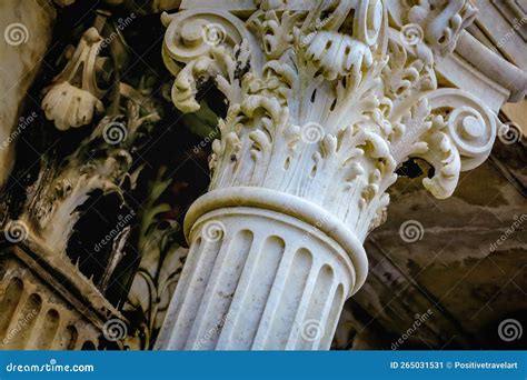 Greek Architectural Style Fluted Stone Building Columns In Sunlight