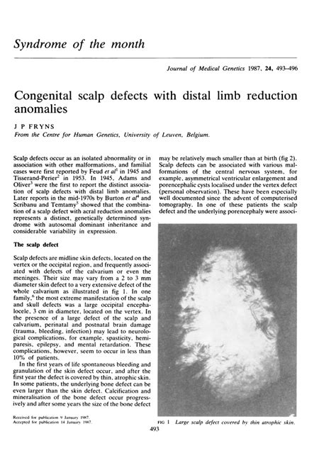 Pdf Congenital Scalp Defects With Distal Limb Reduction Anomalies