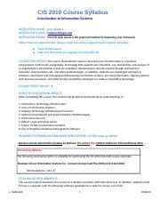 SYLLABUS CIS SPRING Docx CIS Course Syllabus Introduction To Information