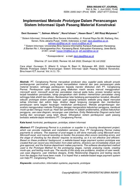 Implementasi Metode Prototype Dalam Perancangan Sistem Informasi Upah Pasang Material Konstruksi