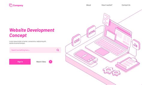 웹사이트 개발 개념에 대 한 개발자의 책상의 아이소메트릭 일러스트 응답 방문 페이지 디자인 Java 프로그래밍 언어에 대한 스톡