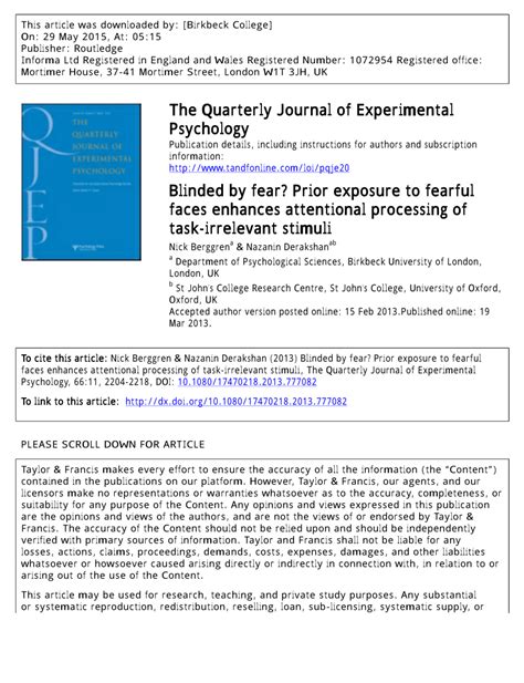 Pdf Blinded By Fear Prior Exposure To Fearful Faces Enhances Attentional Processing Of Task