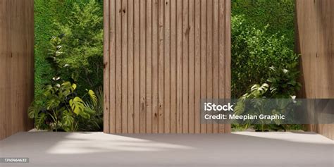 열대 녹색 식물과 나무 벽 배경 3d 렌더링이 있는 빈 방 나무 바닥이 있고 장식이 없습니다 배우 대기실에 대한 스톡 사진 및 기타 이미지 Istock