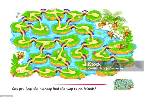 최고의 미로 원숭이가 친구들에게 가는 길을 찾도록 도와줄 수 있나요 논리 퍼즐 게임 미로가 있는 수수께끼 책 어린이를 위한 교육