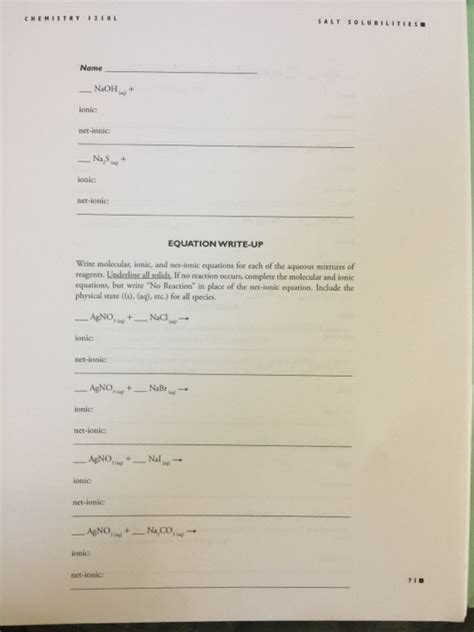 Solved Chemistry 121ol Salt Solubilities Name Ionic