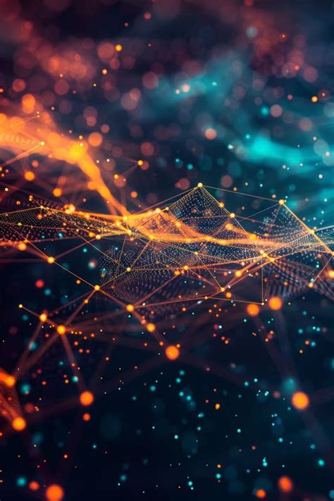 Intricate Network Of Interconnected Points And Lines In Vibrant Colors On Dark Backdrop Stock