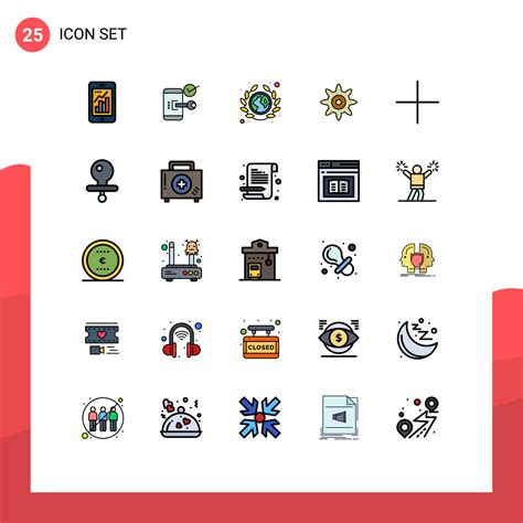 Mobile Interface Filled Line Flat Color Set Of 25 Pictograms Of Gear Society Open Geology Earth